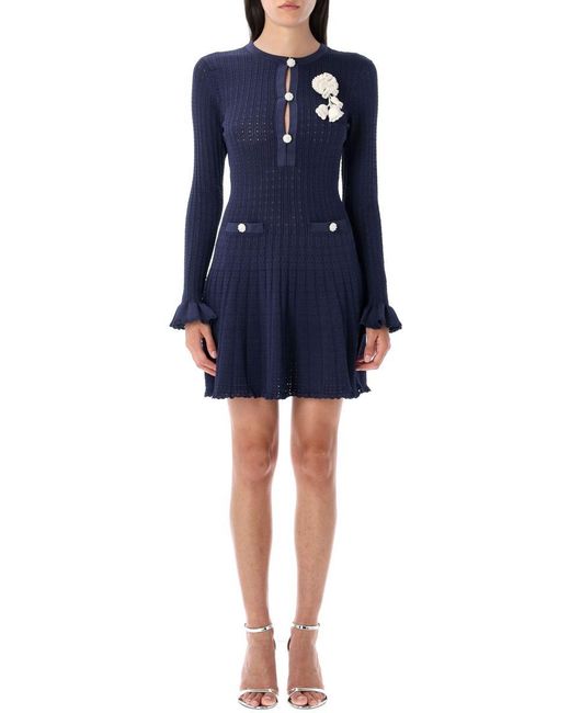 Self-Portrait Knit Mini Dress Ls in Blue | Lyst UK