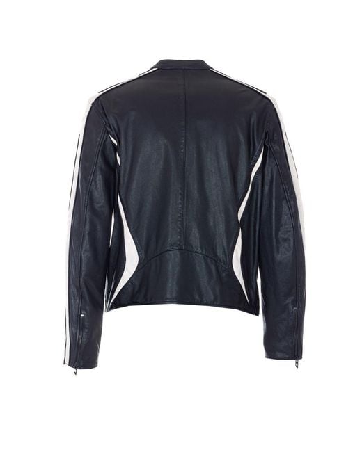 DIESEL Logo L-Adam Leather Jacket in Blue for Men | Lyst UK