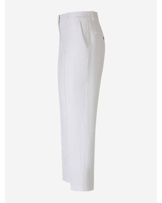 Loro Piana Linen Capri Trousers in White | Lyst