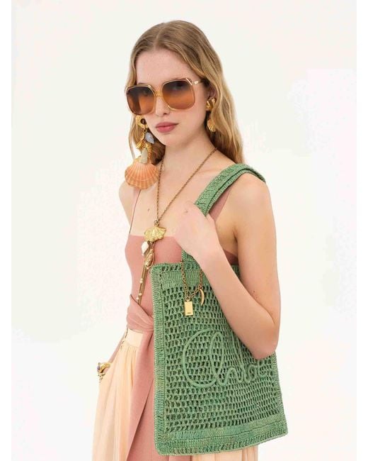 Chloé Raffia Tote Bag in Green | Lyst