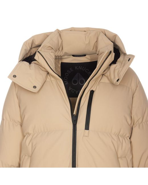 Moose Knuckles Hooded Recycled Down Puffer Jacket in Natural | Lyst UK