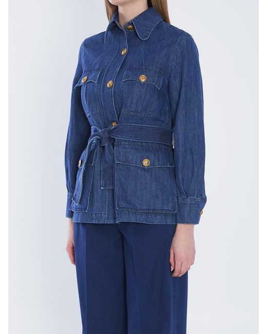 Valentino Garavani Denim Safari Jacket in Blue | Lyst
