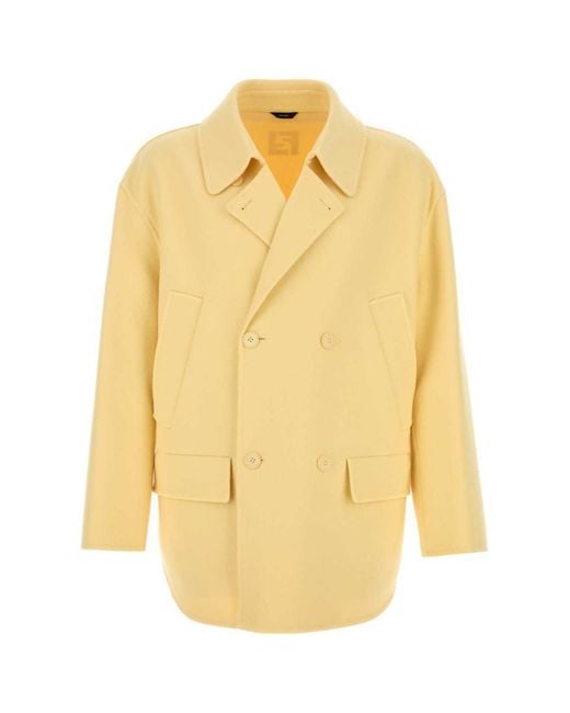 Fendi Wool Double-Breasted Pea Coat in Yellow for Men | Lyst UK