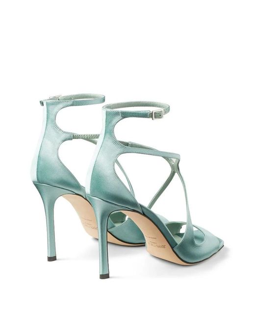 Jimmy Choo Azia 95 Sandal In Smoke Satin in Green | Lyst Australia