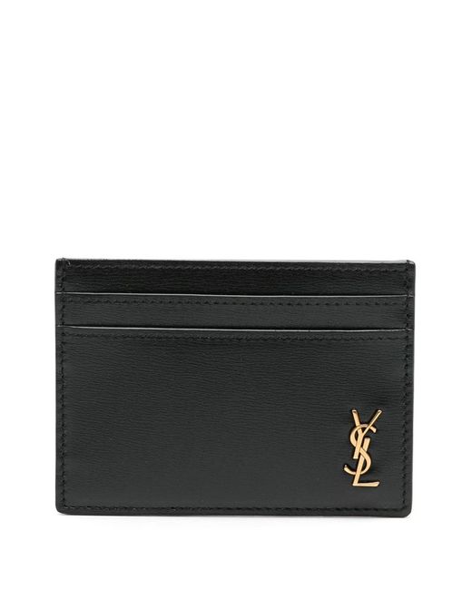 Saint Laurent Cassandre-Logo Leather Cardholder in Black for Men | Lyst