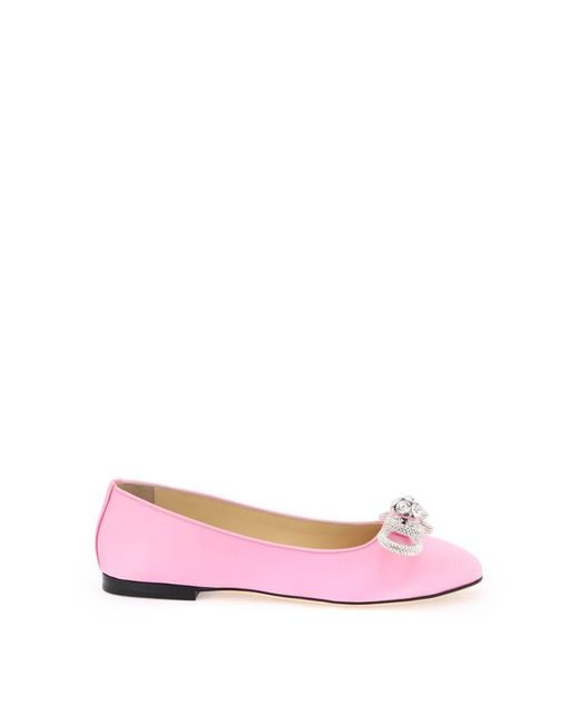 Mach & Mach Satin Flat Ballets With Bow And Crystals in Pink | Lyst