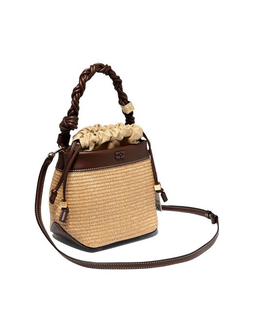 Ganni "Bou Raffia" Bucket Bag in Natural | Lyst