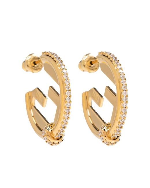Fendi Ever Round Small Hoop Earrings With Crystal Bezels Accessories in ...