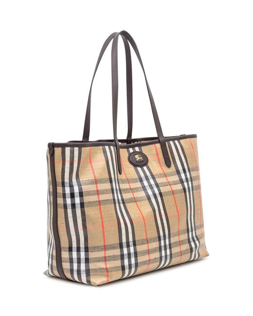 Burberry Check Tote Bag in White | Lyst