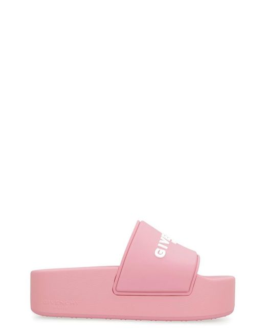 Givenchy Logoed Rubber Platform Slides in Pink | Lyst