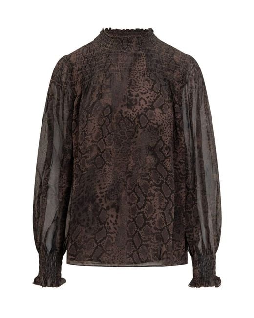 Ba&sh Python Print Chiffon Blouse in Brown | Lyst UK