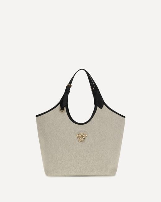 Versace Tote Fabric Calf Leather in Natural | Lyst UK