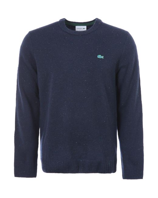 Lacoste Speckled Wool Crew Neck Jumper In Blue For Men Lyst