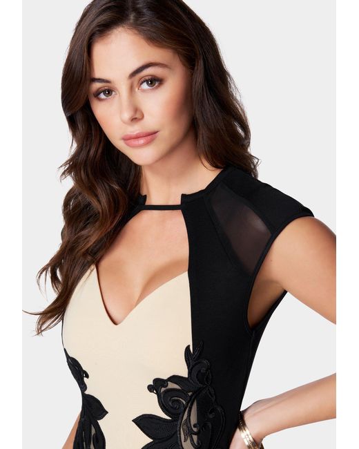 Bebe Lace Applique Midi Dress in White | Lyst