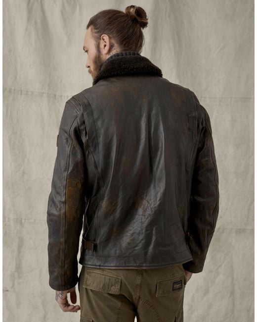 Belstaff Leather Tanker Jacket in Dark Brown (Brown) for Men - Lyst