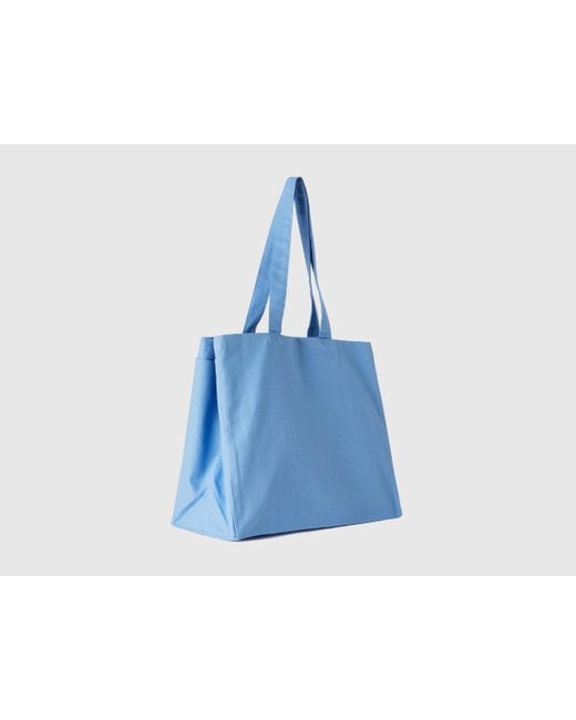 Benetton Light Blue Tote Bag In Pure Cotton | Lyst UK