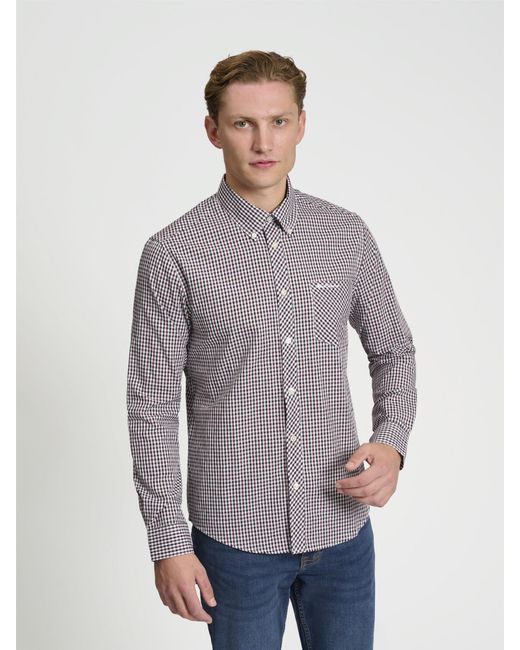 Ben Sherman Long Sleeve Col Gingham In Wine in Blue for Men | Lyst UK