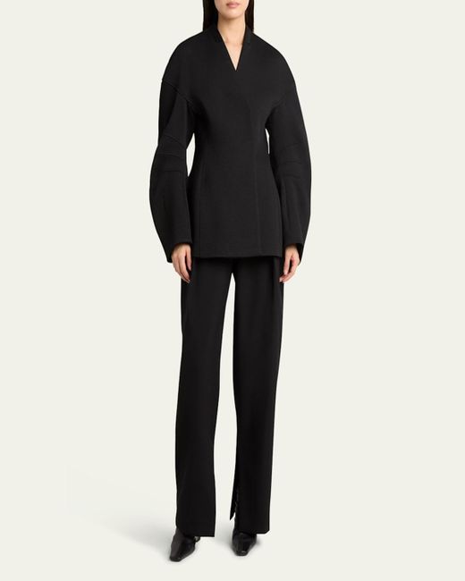 Jil Sander Sculpted Collarless Voluminous Round Darted Sleeve Wool ...