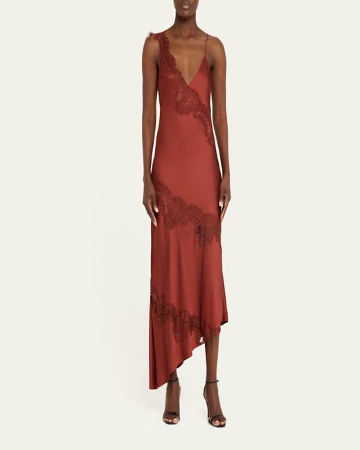 A.L.C. Stella Lace-Trim Maxi Slip Dress in Red | Lyst