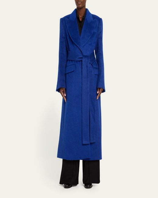 Only Child Easington Belted Mohair Wool Coat in Blue | Lyst
