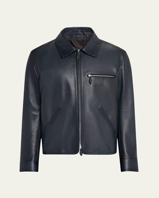 Berluti Full-Zip Leather Jacket in Blue for Men | Lyst