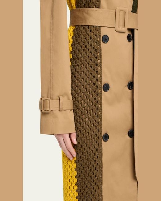 Monse Mixed-Media Crochet Belted Trench Coat in Natural | Lyst