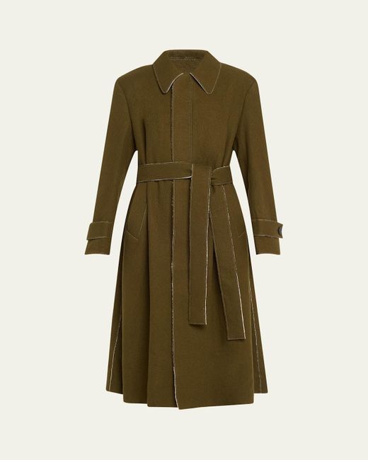 Ashlyn Amari Self-Tie Wool Melton Coat in Green | Lyst