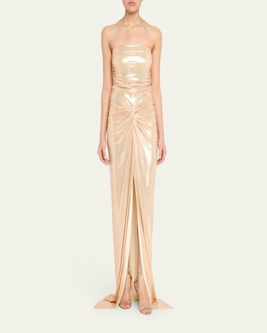 retroféte Maytal Metallic Strapless Gown in Natural | Lyst