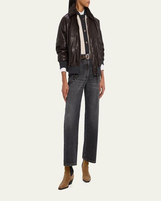 Brunello Cucinelli Felpa Buttoned Bomber Cardigan in Natural | Lyst