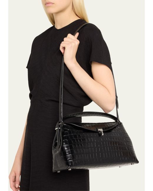 Totême T-lock Croc-embossed Top-handle Bag in Black | Lyst