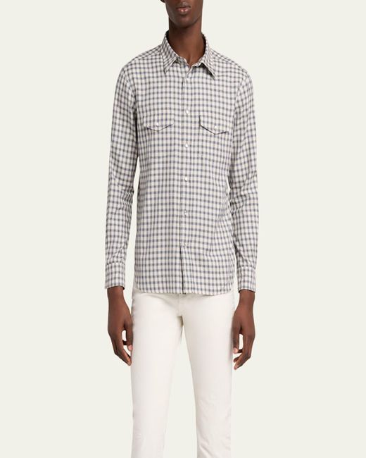 Tom Ford Grid Check Snap-Front Western Shirt in White for Men | Lyst