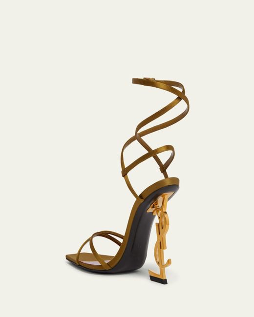 Saint Laurent Opyum Ysl Logo-Heel Wrap-Ankle Sandals With Golden ...