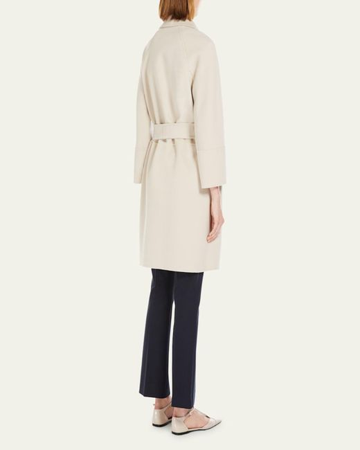 Max Mara Arona Self-Tie Wool Coat in Natural | Lyst