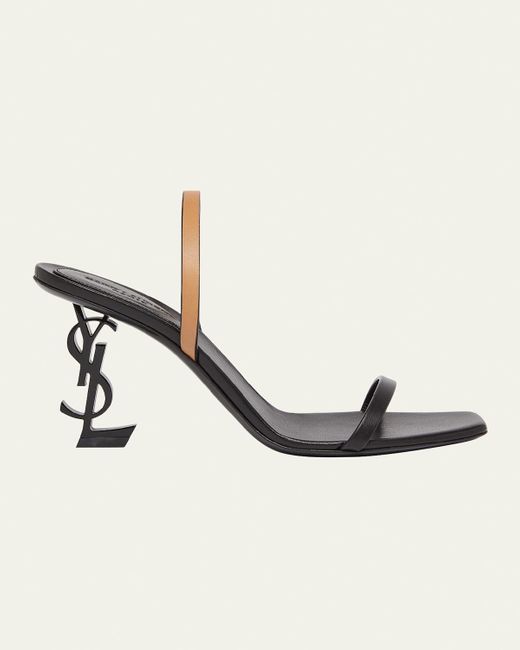Saint Laurent Opyum Bicolor Ysl-Heel Slide Sandals in Natural | Lyst