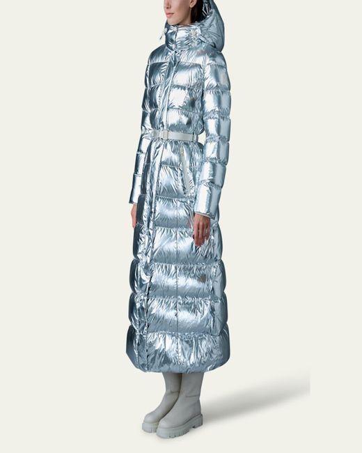 Mackage Calina Long Metallic Down Jacket With Hood in Blue | Lyst