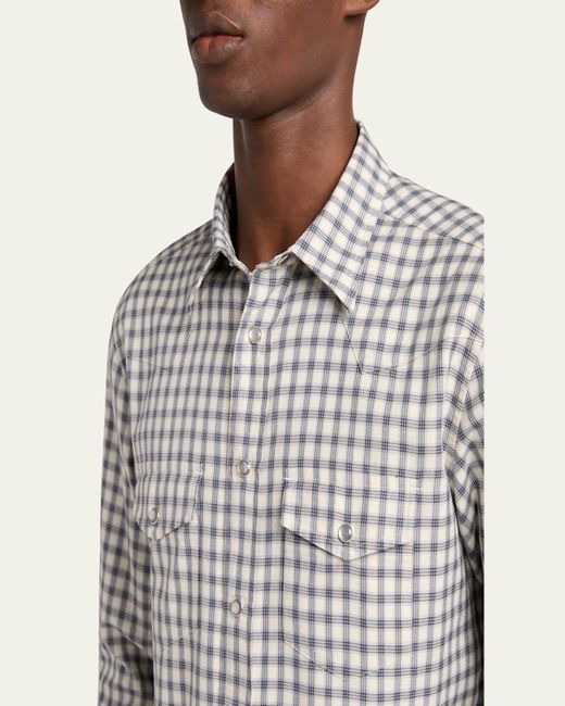Tom Ford Grid Check Snap-Front Western Shirt in White for Men | Lyst