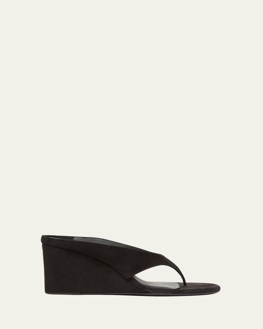 Alaïa Suede Wedge Thong Sandals in Natural | Lyst