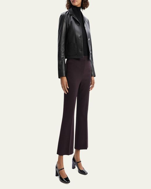 Theory Cropped Boxy Nappa Leather Jacket in Black | Lyst
