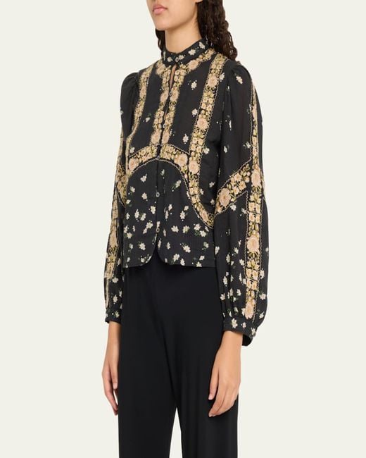 Sea Elizabeth Embroidered Long-Sleeve Top in Black | Lyst