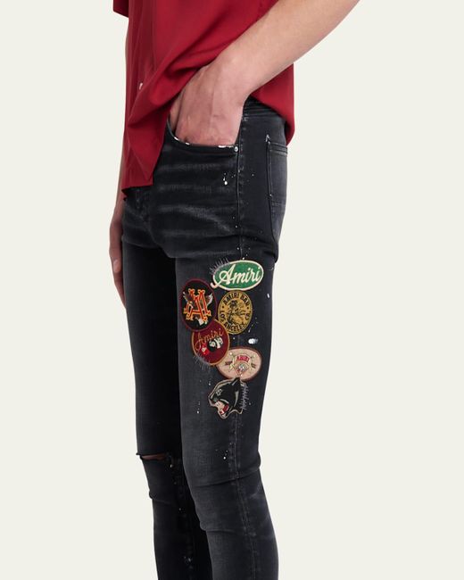 Amiri Aged Vintage Patch Skinny Jeans in Black for Men | Lyst