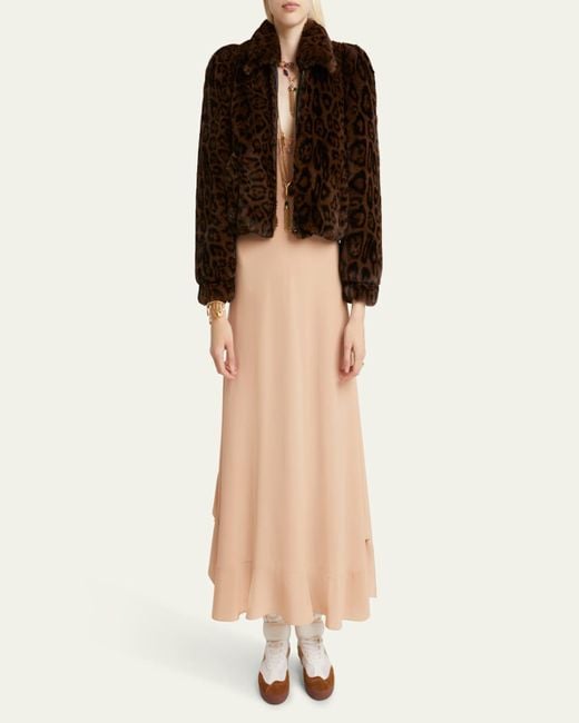 Chloé Leopard Faux Fur Jacket in Black | Lyst