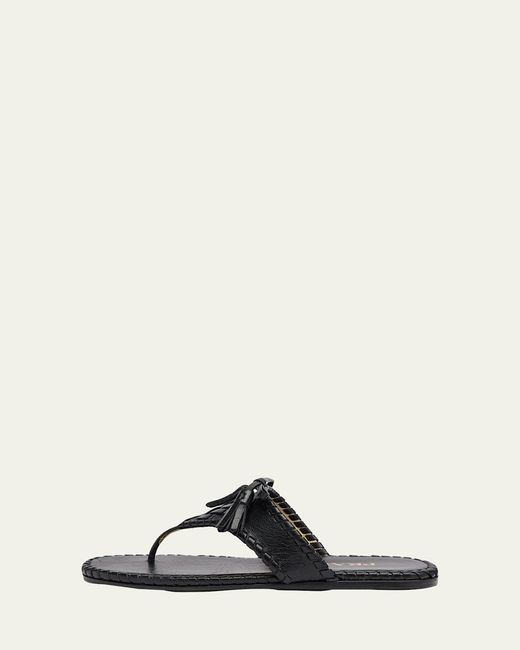 Prada Sienna Threaded Leather Thong Sandals in Black | Lyst