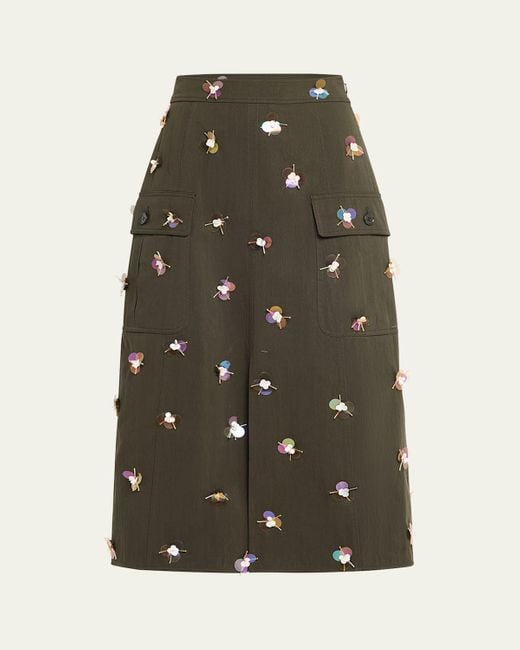 Ulla Johnson Rhodes Sequined Midi Skirt in Natural | Lyst