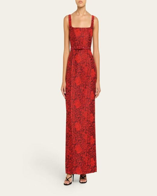 Saloni Bora Rose Brocade Long Dress in Red | Lyst