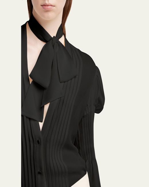 Tom Ford Semi-Sheer Silk Blouse With Tie Neck in Black | Lyst
