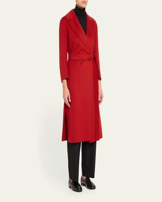 Max Mara Livia Belted Wrap Wool Coat in Red | Lyst