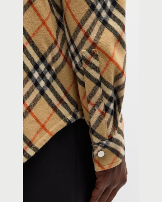 Burberry Check Wool Button-Down Shirt in Metallic for Men | Lyst