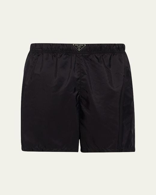 Prada Triangle Logo Swim Trunks in Black for Men | Lyst