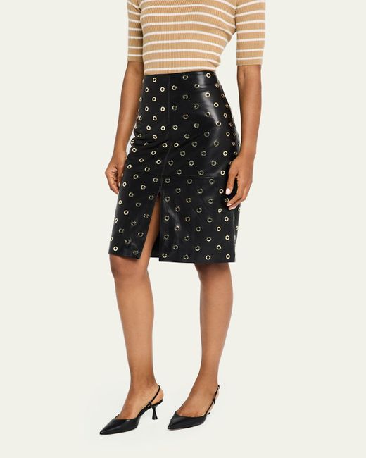 Veronica Beard Anderson Grommet Leather Pencil Skirt in Black | Lyst