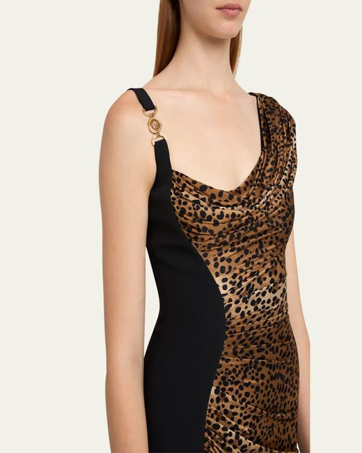 Versace Leopard-Print Draped Liquid Jersey Slit Gown in Natural | Lyst